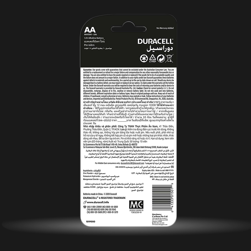 Duracell Alkaline AA Batteries, pack of 10 – Just For Men Singapore